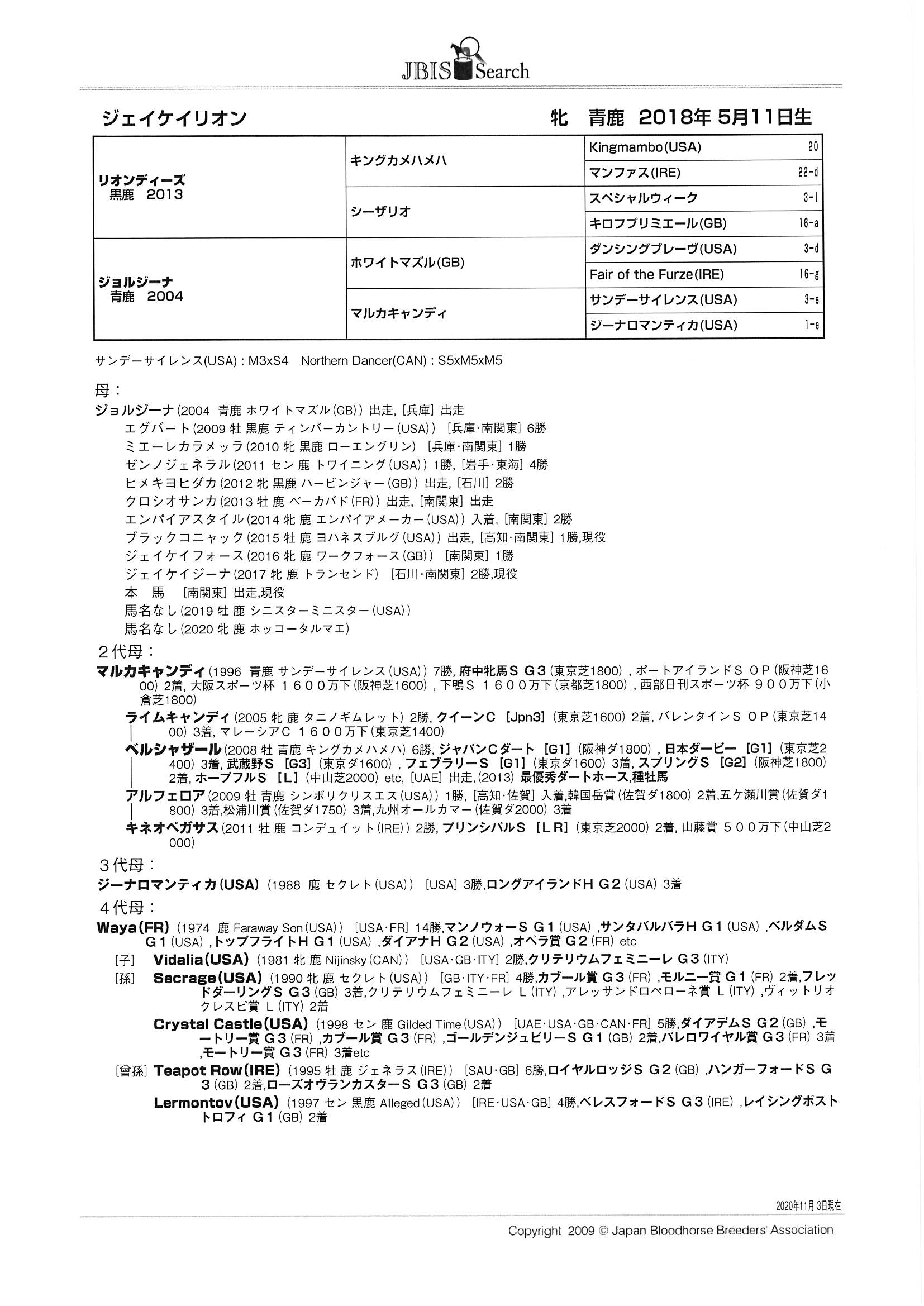 ジェイケイリオン J K Leon 牝 2歳 ※地方競馬 在籍 ジェイケイリオン J K Leon 牝 2歳 ※地方競馬 在籍