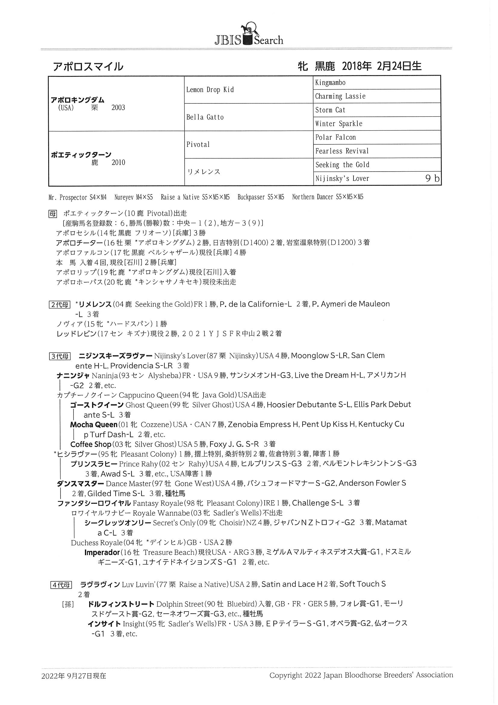 アポロスマイル Apollo Smile 牝 4歳 ※地方競馬 在籍 | サラブレッドオークション